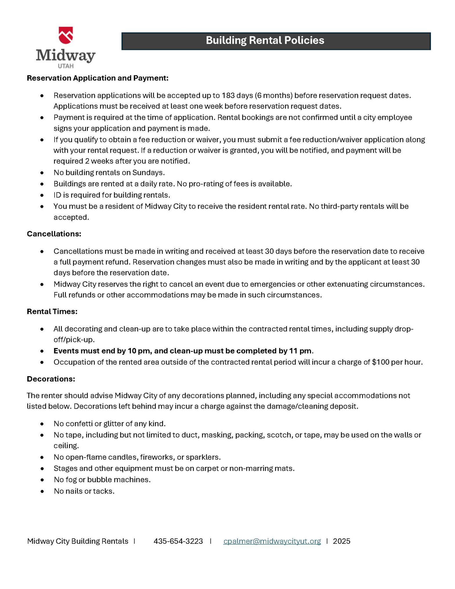 City Building Rental - City of Midway