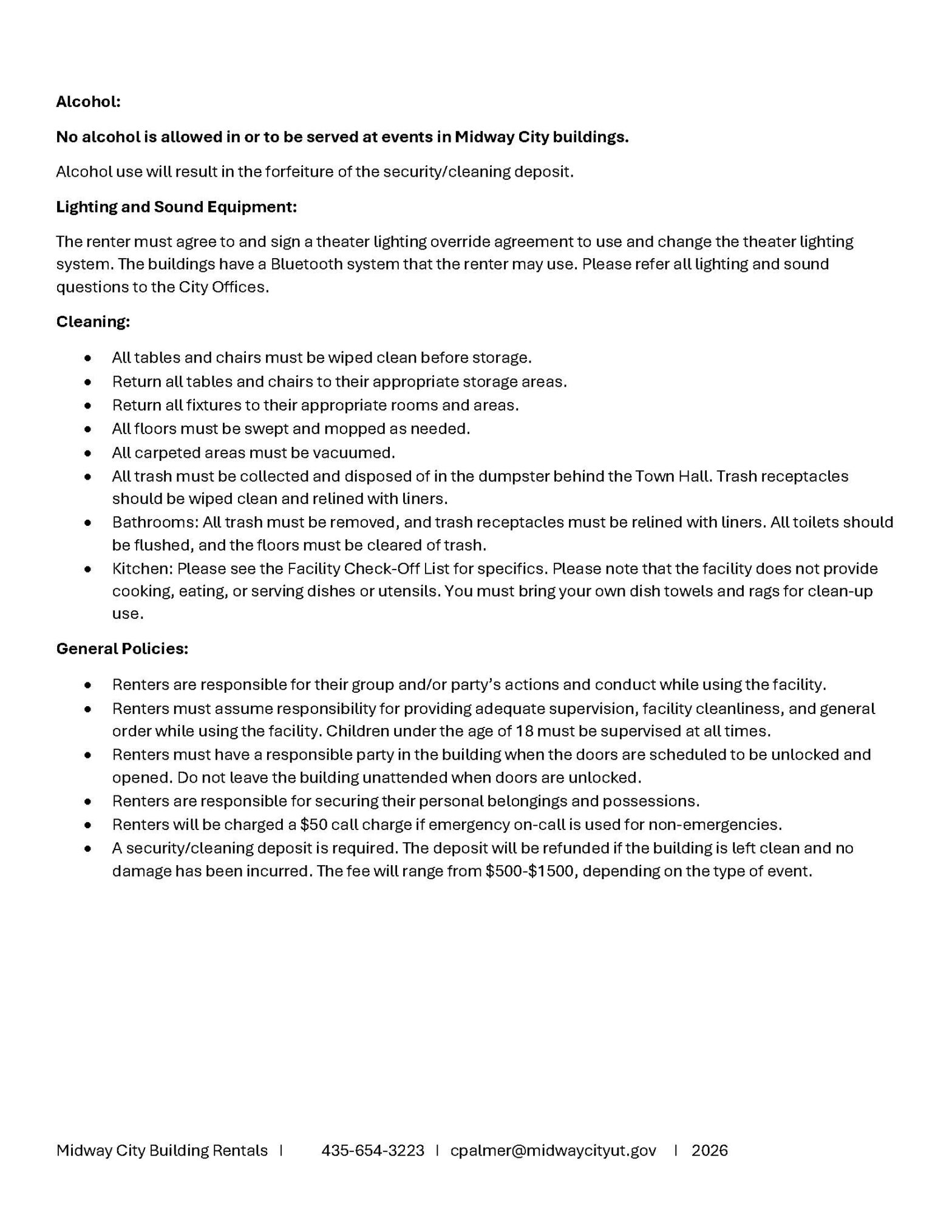 City Building Rental - City of Midway